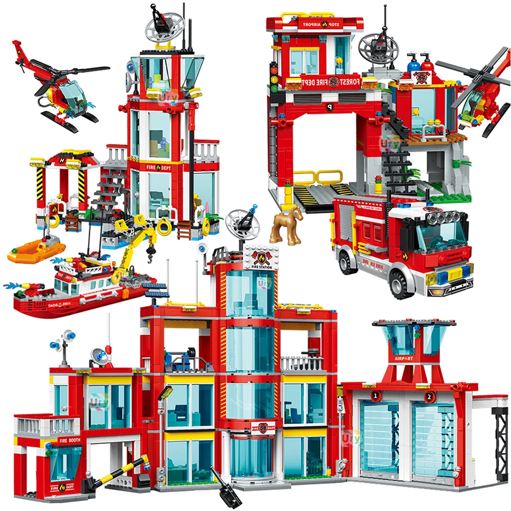 City-Fire-Station-Ladder-Truck-Helicopter-Car-Rescue-Boat-Firefighter ...