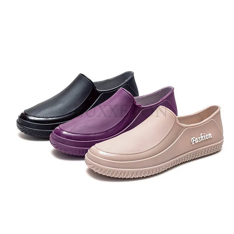 Pvc-Shoes-Waterproof-Water-Boots-Women-Slip-On-Rainboots-Flat ...