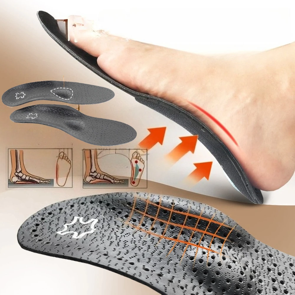 Insole for Shoes Leather Orthotic Insoles Flat Feet High Arch Support ...