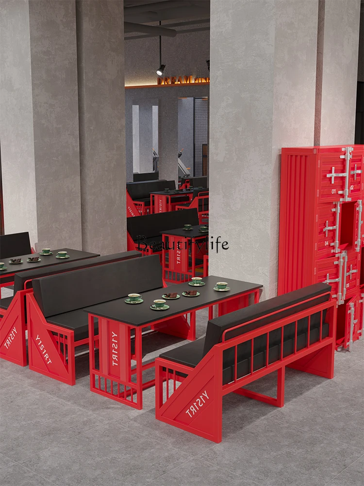 Industrial-Style-Bar-Table-and-Chair-Combination-Coffee-Shop-Creative ...