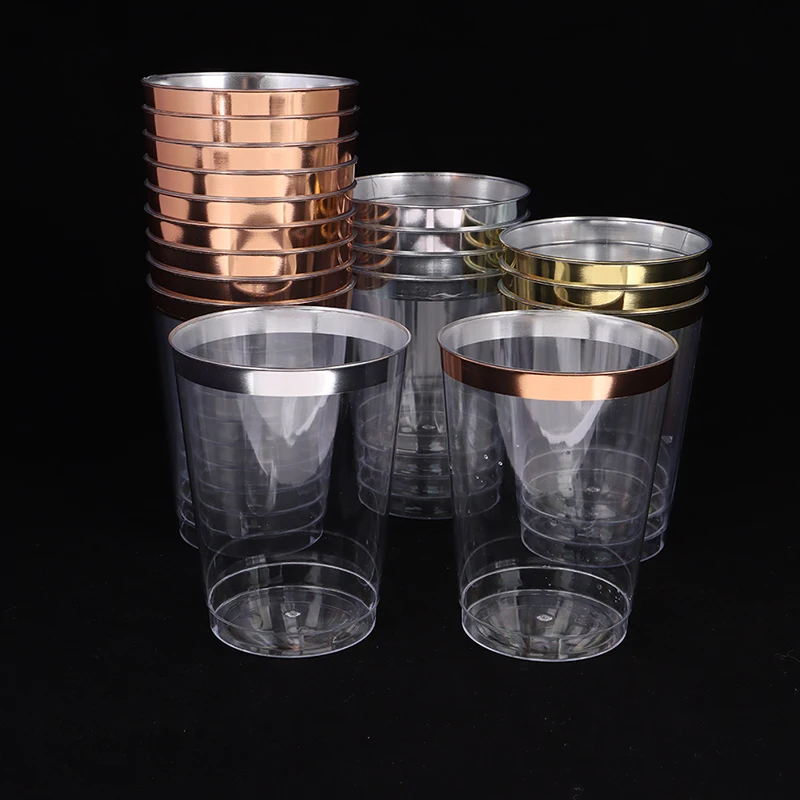 10pcs Gold Plastic Cups 9 Oz 300ml Clear Cups With Gold Rim Cocktail ...