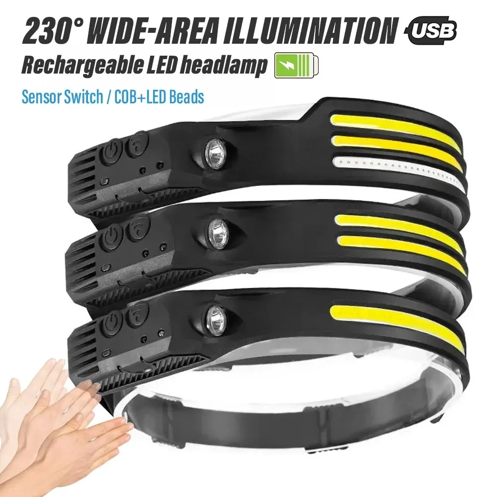 Induction Headlamp COB LED Sensor Head Lamp Built-in Battery Flashlight ...