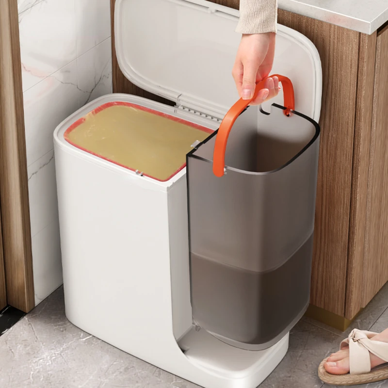 Double-Compartment-Trash-Can-For-Kitchen-Segregation-Recycling-Garbage ...