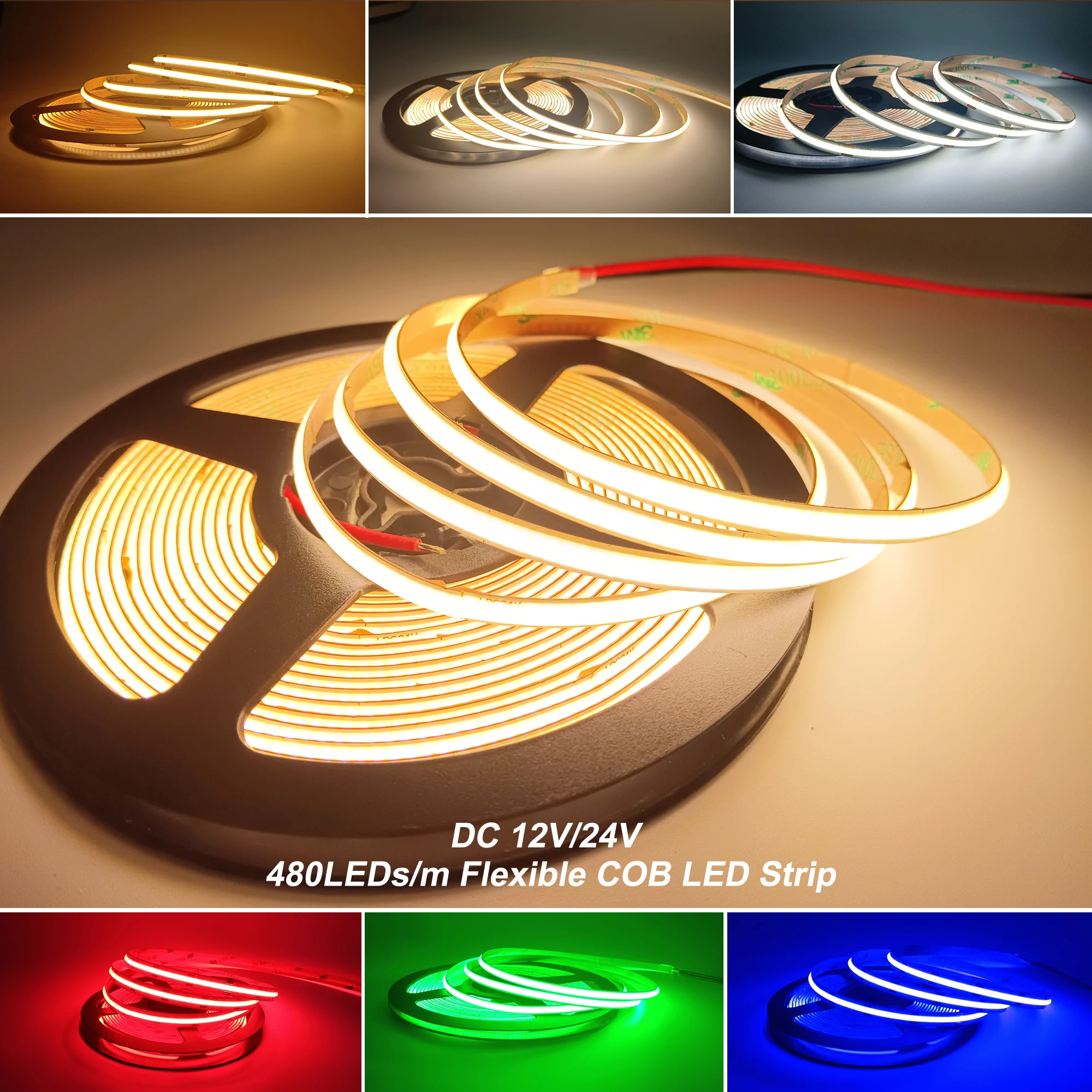 480LEDs-M-COB-LED-Strip-Light-Tape-Warm-Natural-Red-Green-Blue-White ...