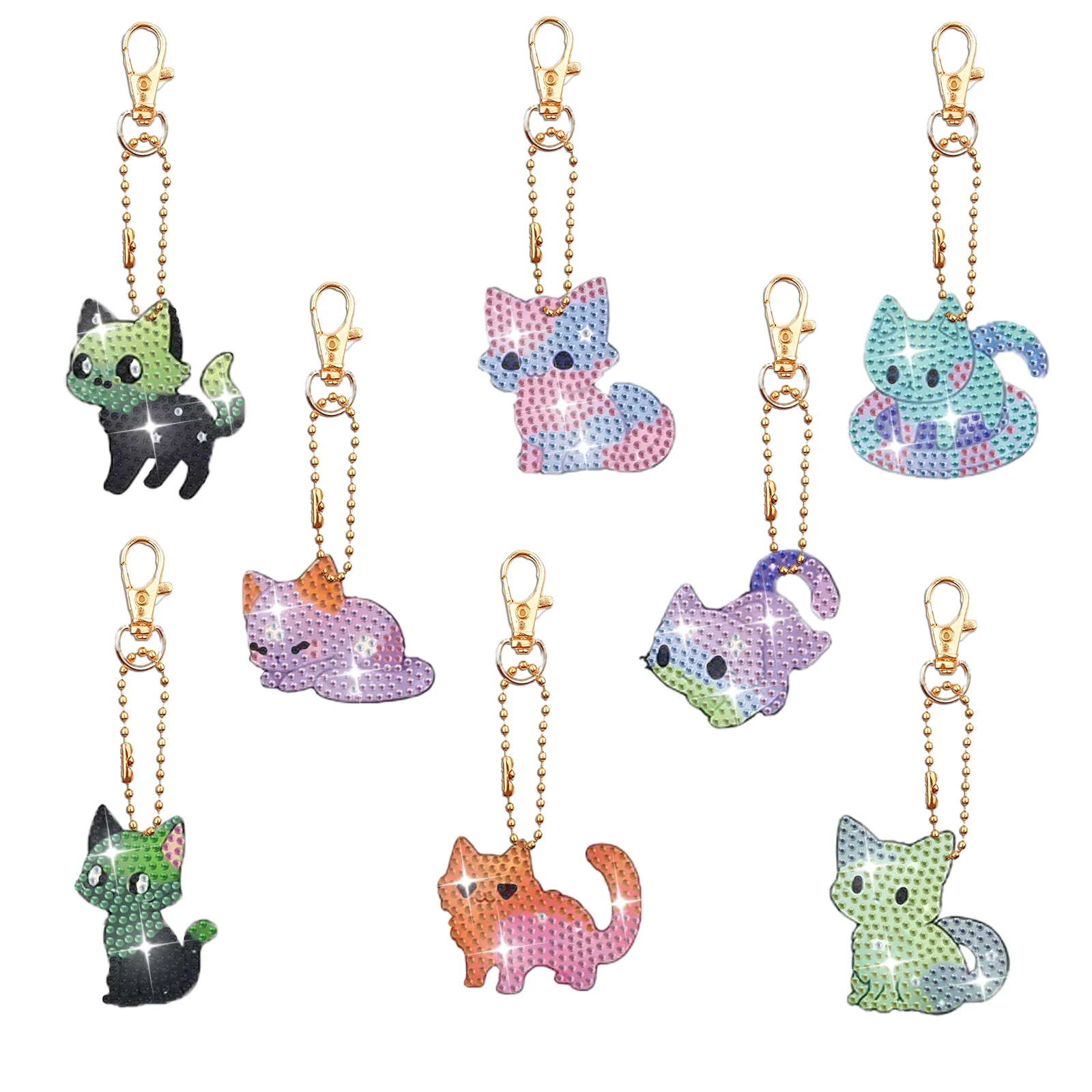 8 / set DIY colored cat pattern Diamond Art Painting acrylic keychain ...