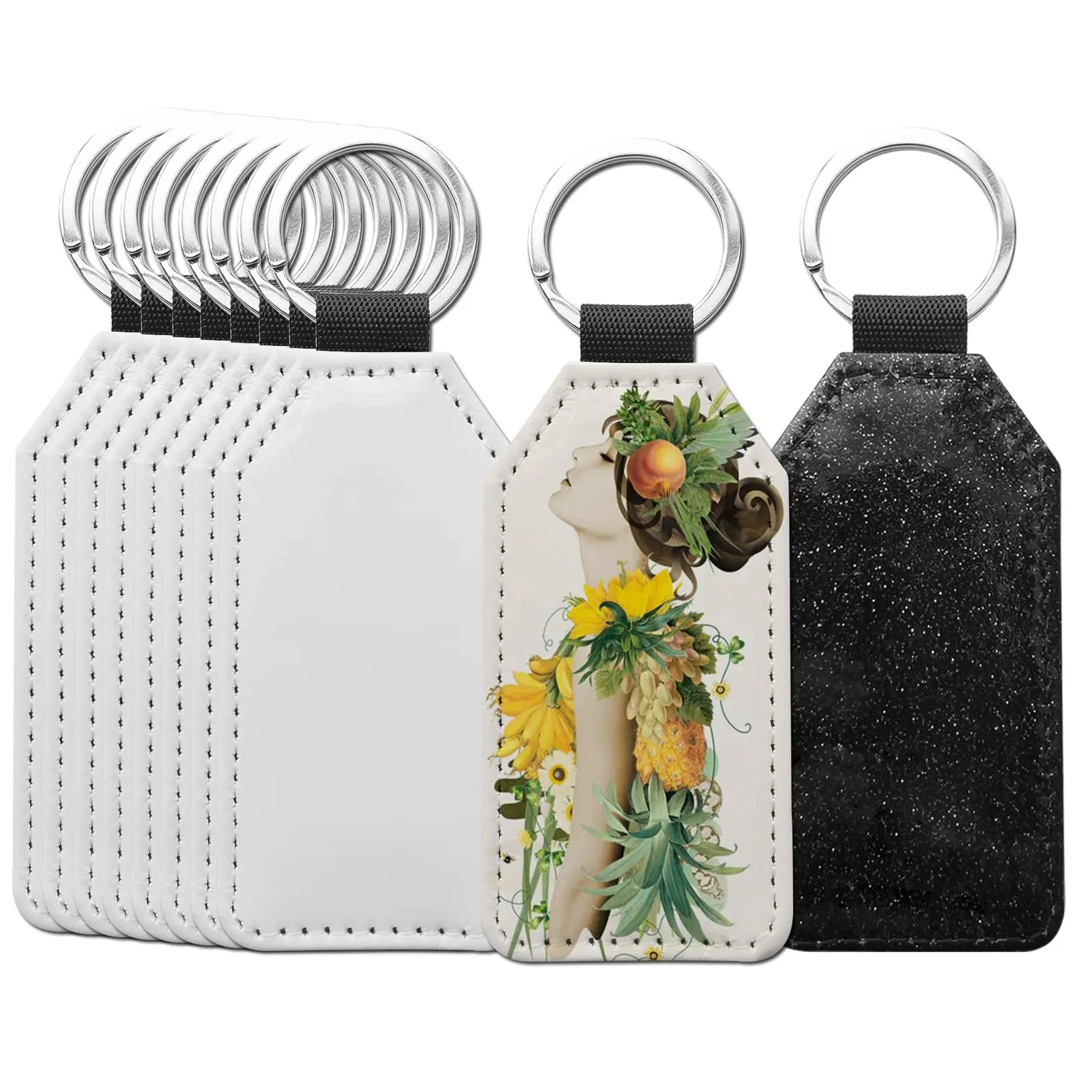 10PCS-Sublimation-Blanks-Keychain-Glitter-PU-Leather-Keychain-Heat ...