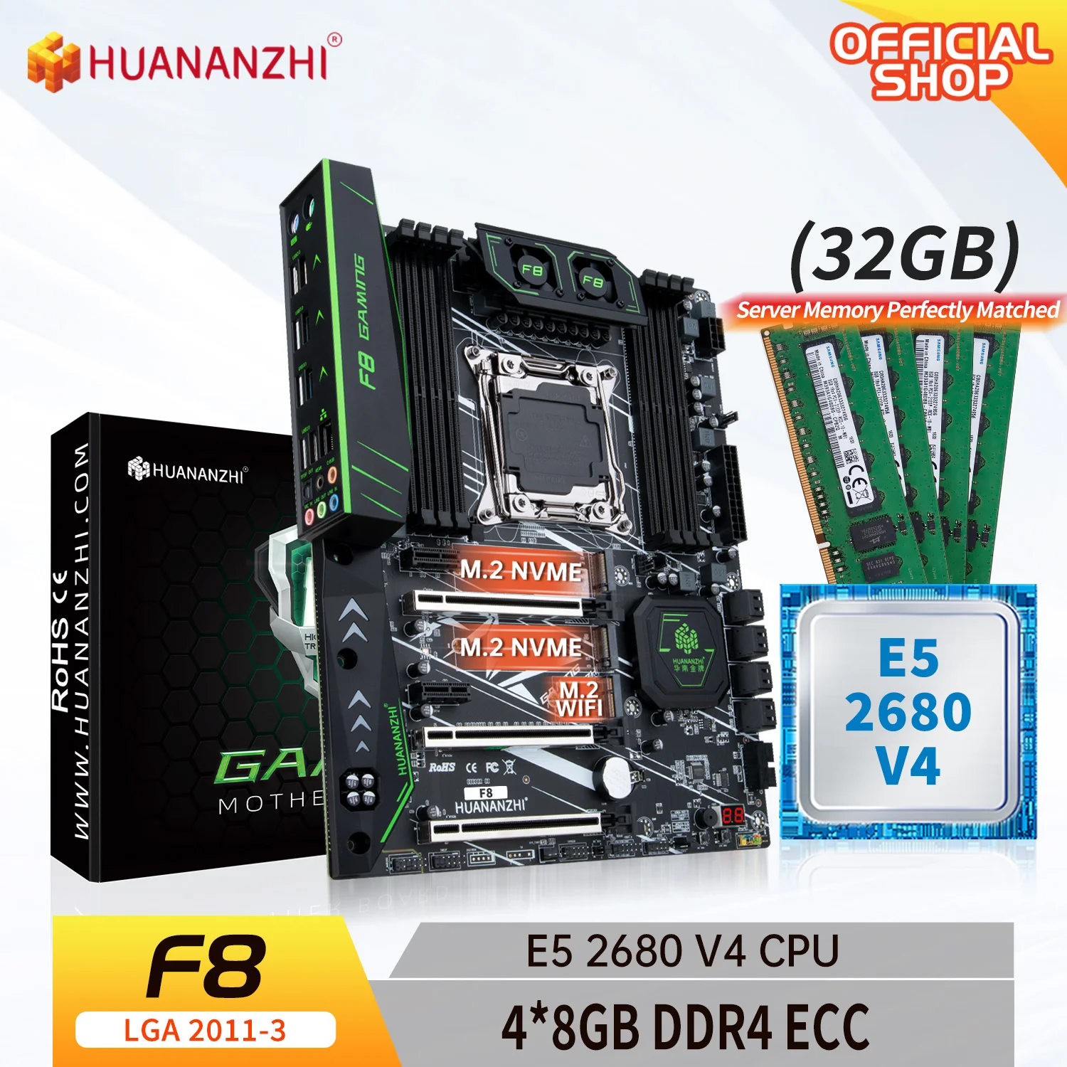 Huananzhi X99 F8 Lga 2011 3 Xeon X99 Placa Mãe Com Intel E5 2680 V4 Com