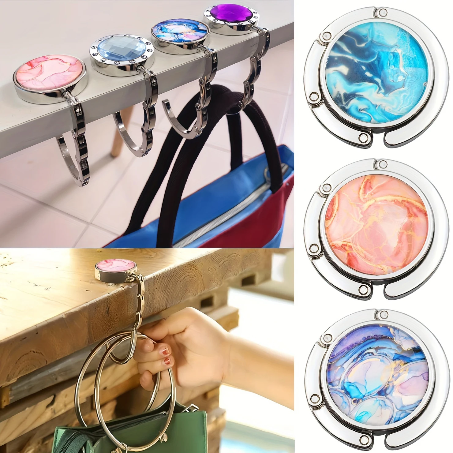 1Pc Foldable Purse Hook Folding Handbag Hanger Women's Bag Table Hanger ...