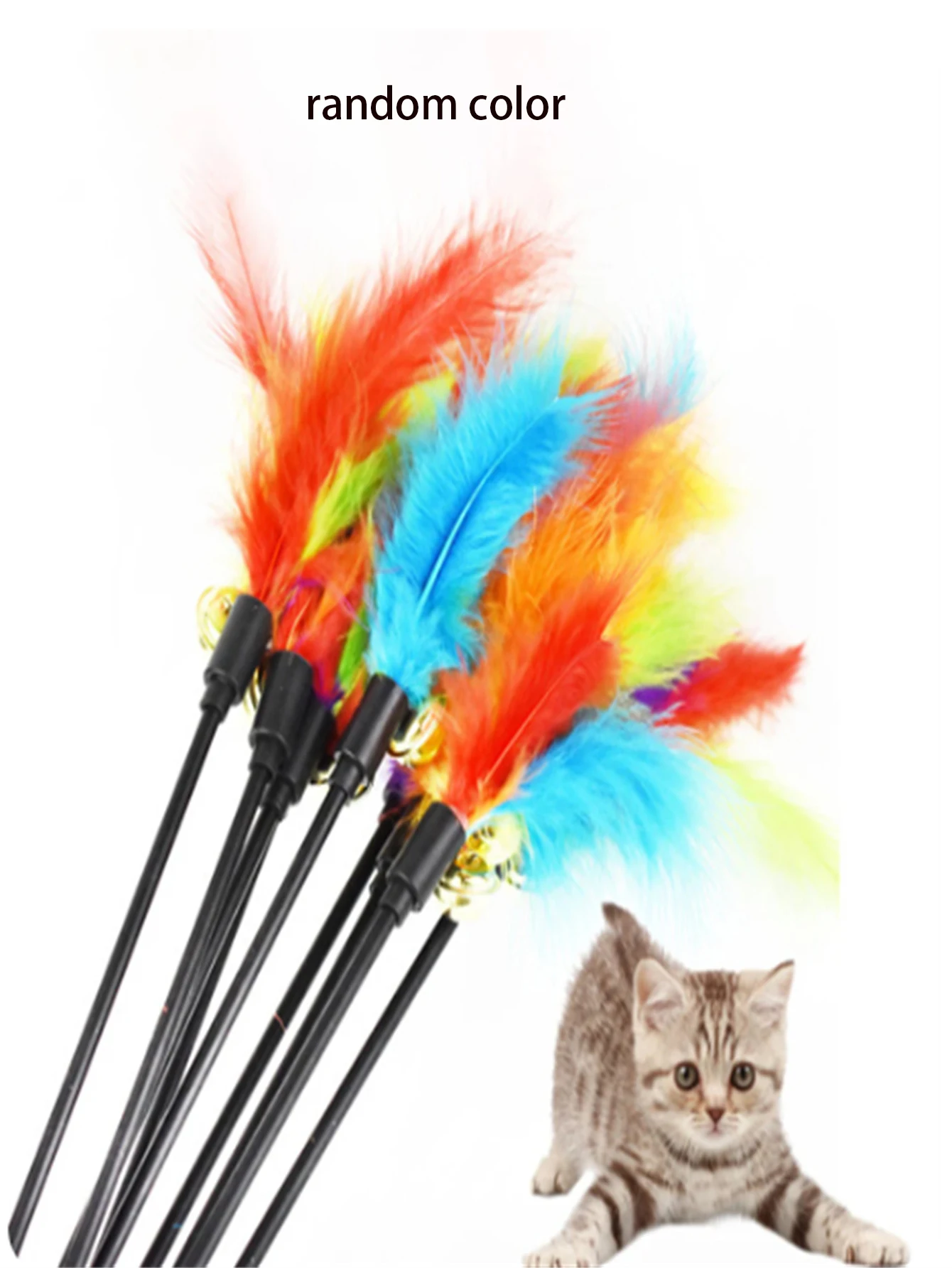 5pcs Funny Cat Stick Toys Kitten Cat Teaser Interactive Toy Rod With ...