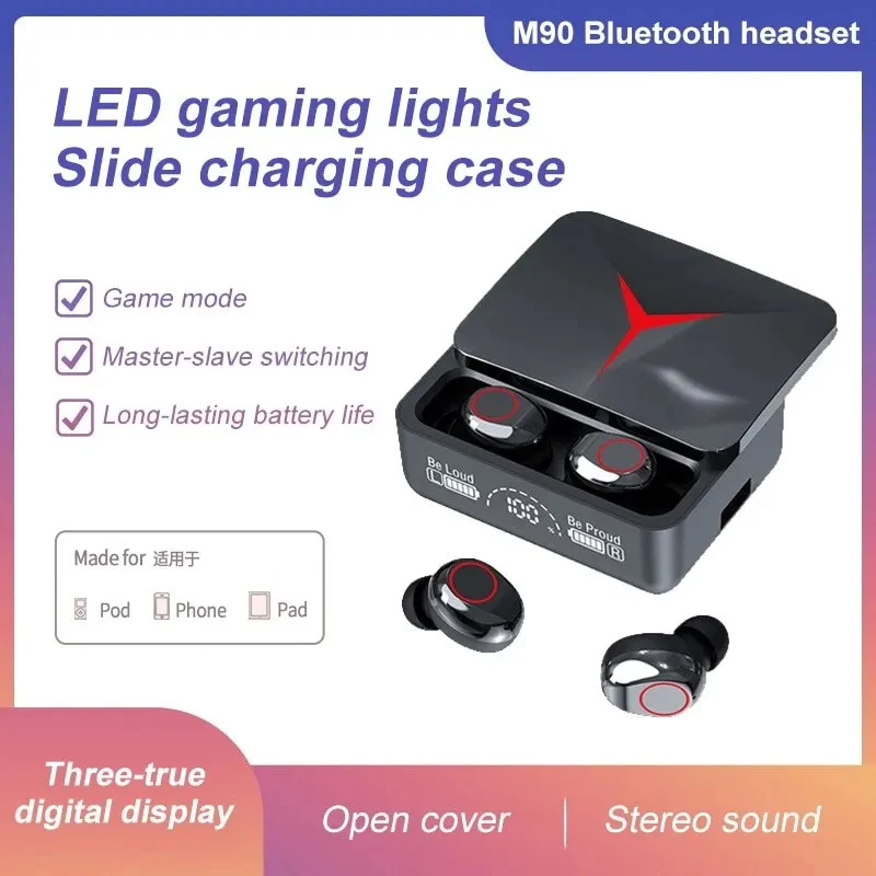 M90-Bluetooth-Earphones-Slide-Cover-Charging-Case-Led-Gaming-Lights-3D ...
