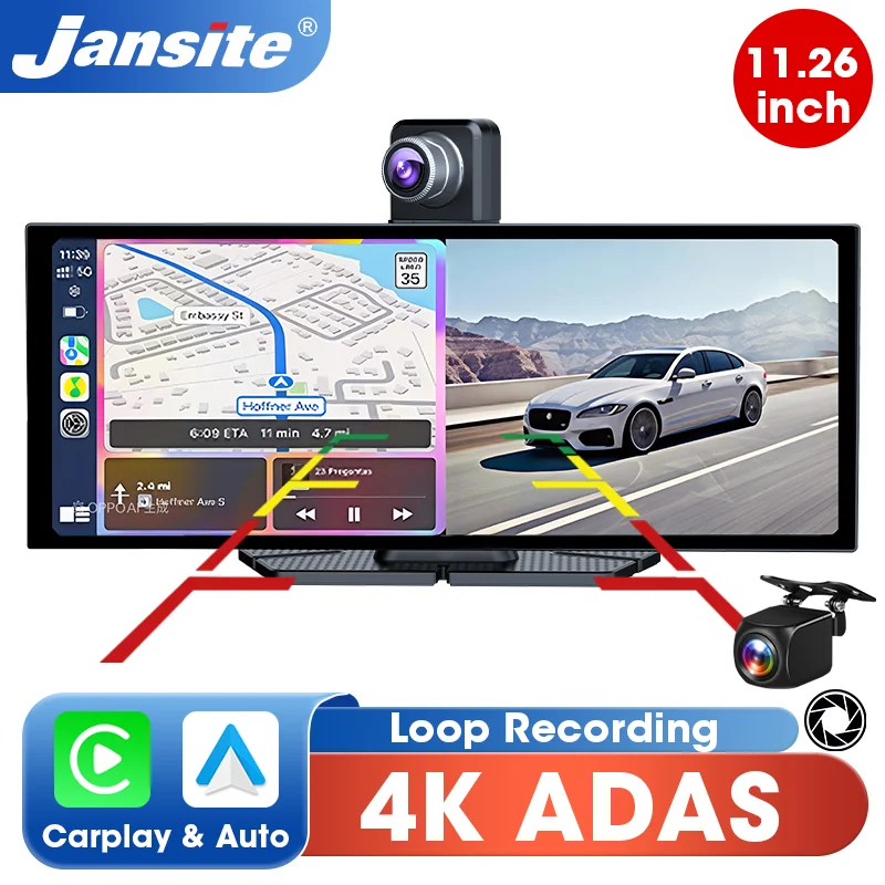 Jansite 11.26인치 ADAS 차량용 DVR 대시캠 카메라 무선 카플레이 안드로이드 오토 휴대용 스마트 플레이어 대시보드 ...