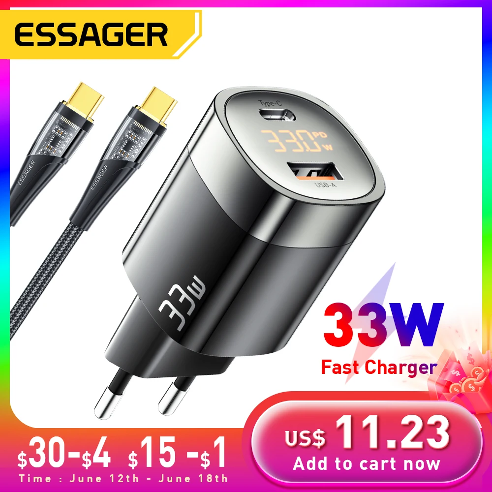 Essager 33W GaN USB C şarj dijital ekran PD hızlı şarj iPhone 14 13 12 ...