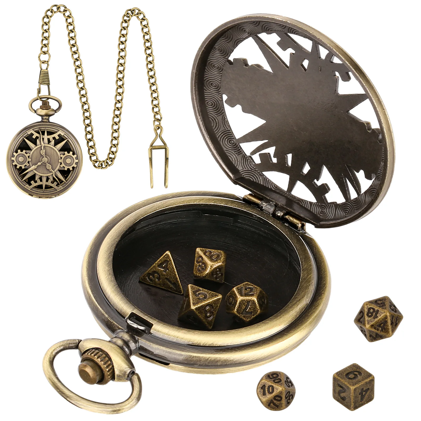 Metal-DND-Dice-with-Vintage-Pocket-Watch-Game-Dice-with-39cm-chain ...
