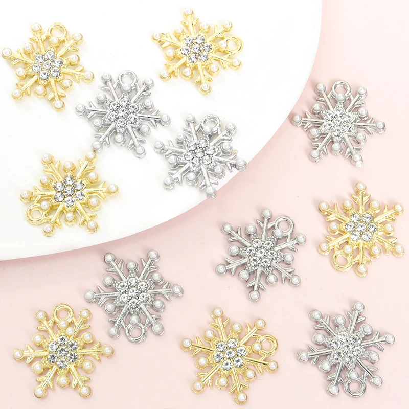 10pcs-Exquisite-Snowflake-Charms-with-Rhinestones-Pearls-Inlay ...