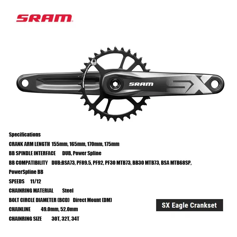 SRAM-SX-EAGLE-CRANKSET-11-12-SPEED-Steel-CHAINRING-DUB-BB-SPINDLE-MTB ...