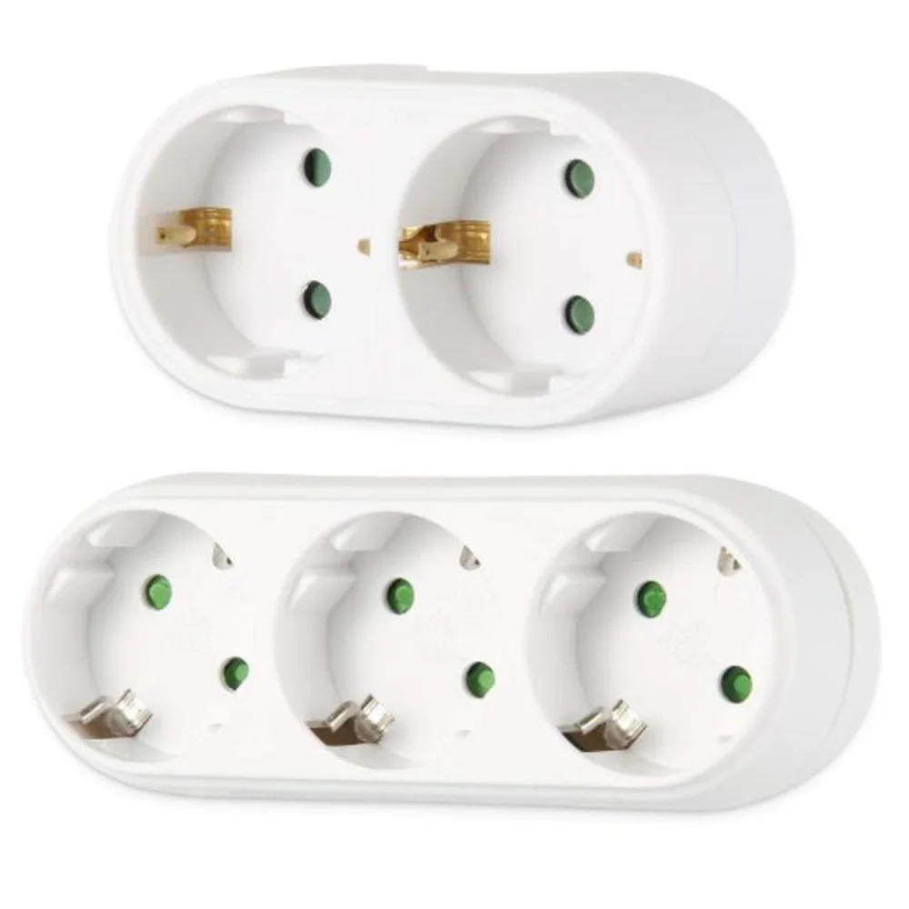 HOT-Socket-Adaptor-Double-1-SCHUKO-2-Euro-Plug-with-Socket-Standard ...