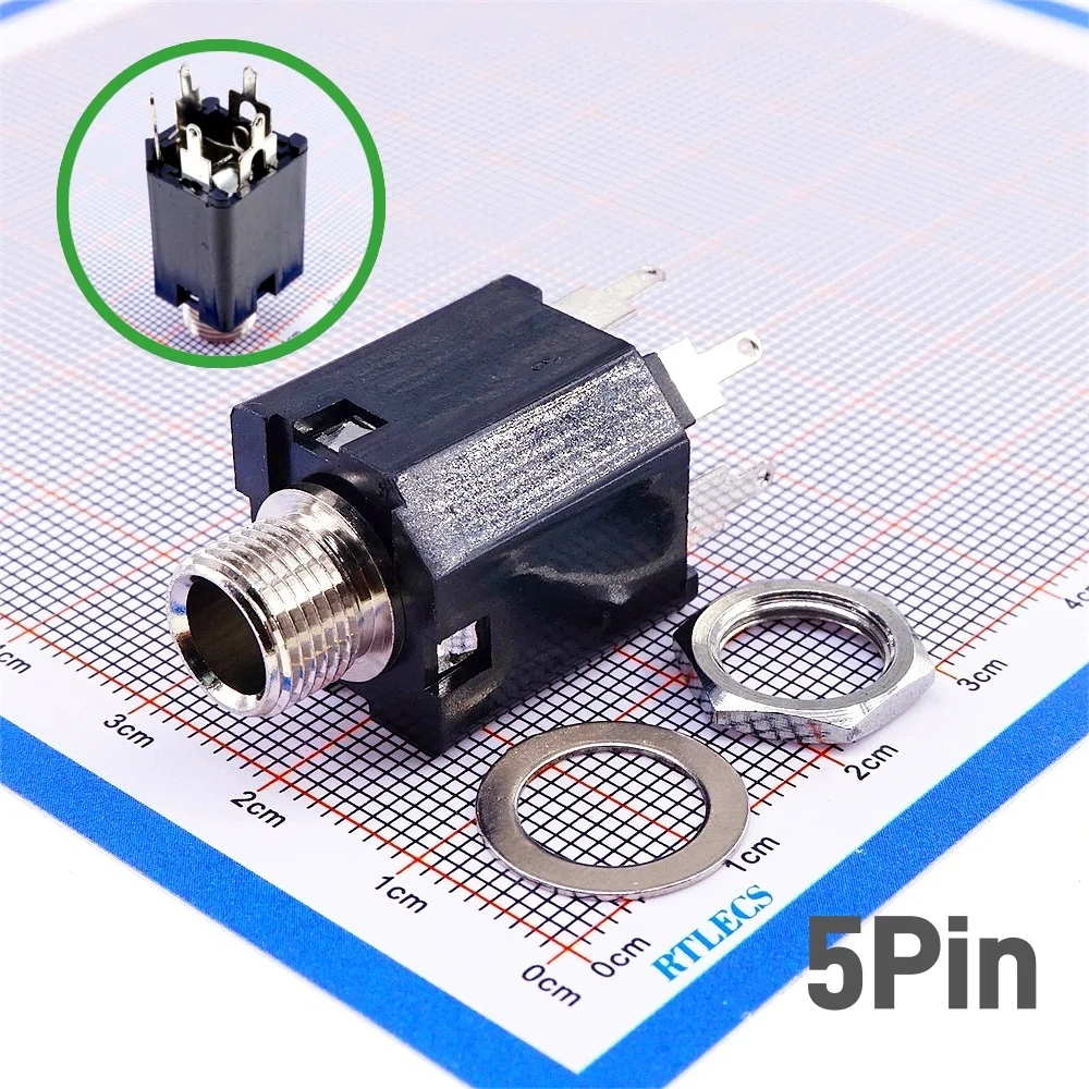 5-20-Pcs-Thread-lock-Panel-Mount-1-4-6-35mm-Stereo-Phone-Jack-Socket ...
