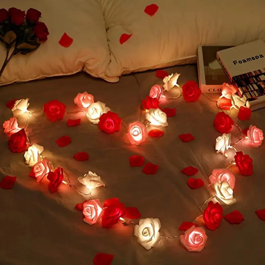 LED-Flower-String-Lights-Artificial-Flower-Rose-Bouquet-Romantic-Lamp ...