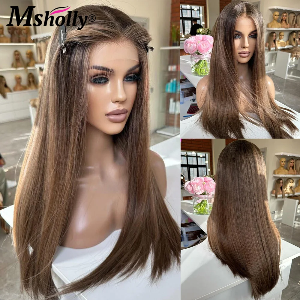 Highlight-Chocolate-Brown-13x4-Lace-Front-Wigs-Human-Hair-Bone-Straight ...