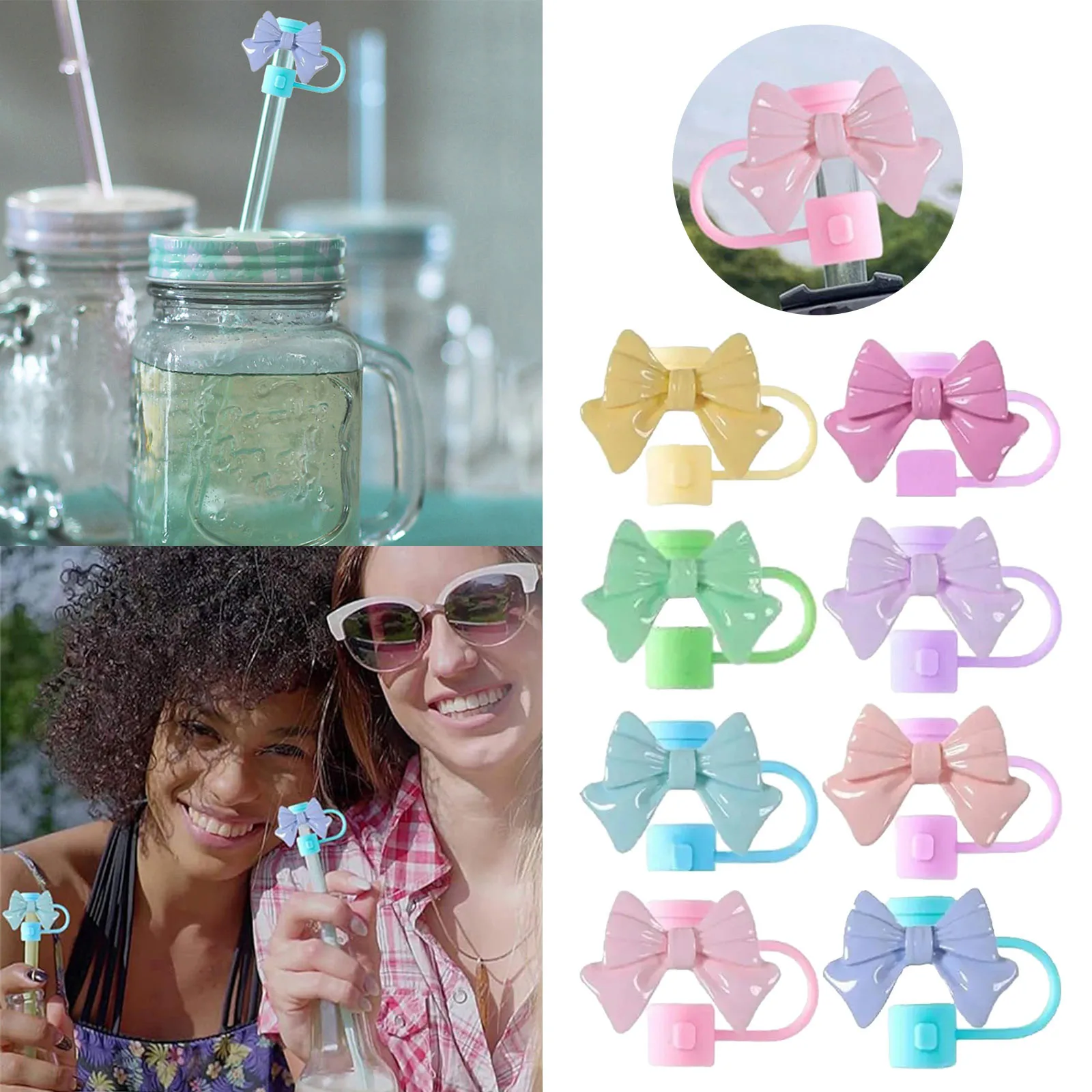 Straw-Topper-Cute-Bow-Straw-Straw-Cover-Cap-Splash-Proof-Straw-Topper ...