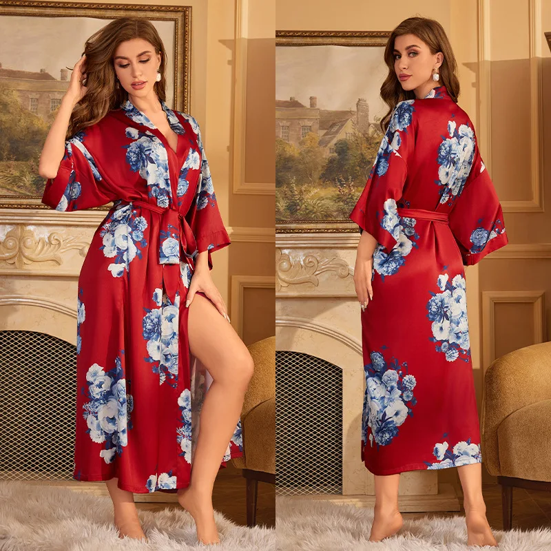 Satin Robes Women Nightwear Flower Home Clothes Intimate Lingerie ...