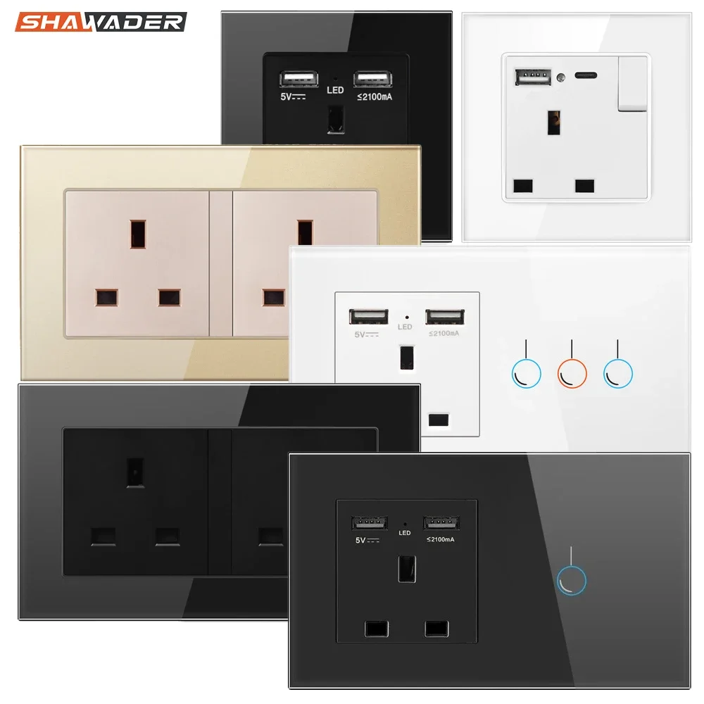 Shawader-UK-Wall-Socket-Light-Switch-Type-C-USB-Glass-Touch-Panel-Interruptor-Plug-Electrical ...