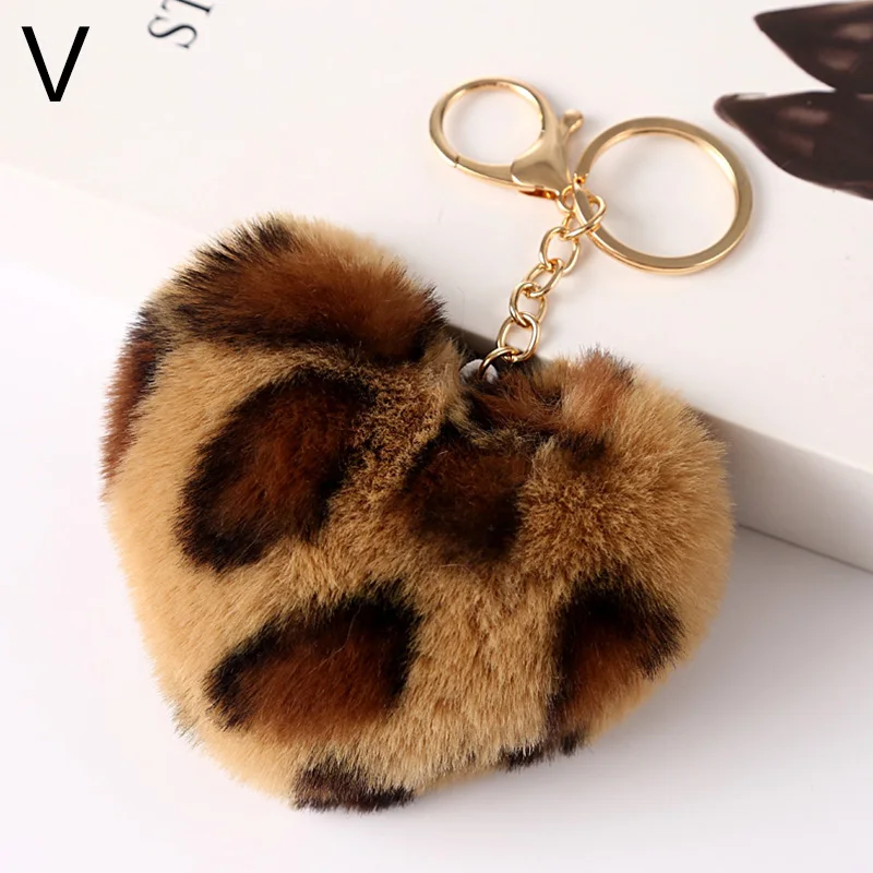 Fluffy-Pompom-Keychain-Colorful-Heart-Keyrings-Fake-Rabbit-Key-Chain ...