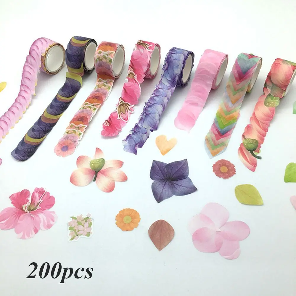 200Pcs-roll-Flower-Petals-Paper-Tape-Decorative-Masking-Tape-Fragrance ...