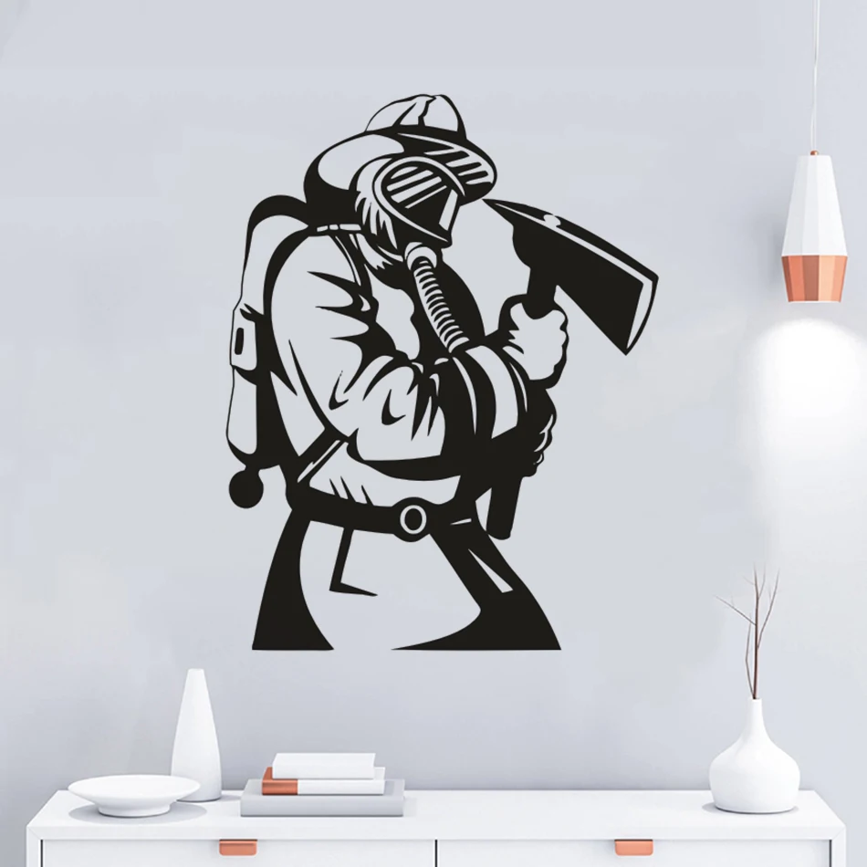 Wall Sticker Fireman With Mask Hatchet Firefighter Interior Fireman ...