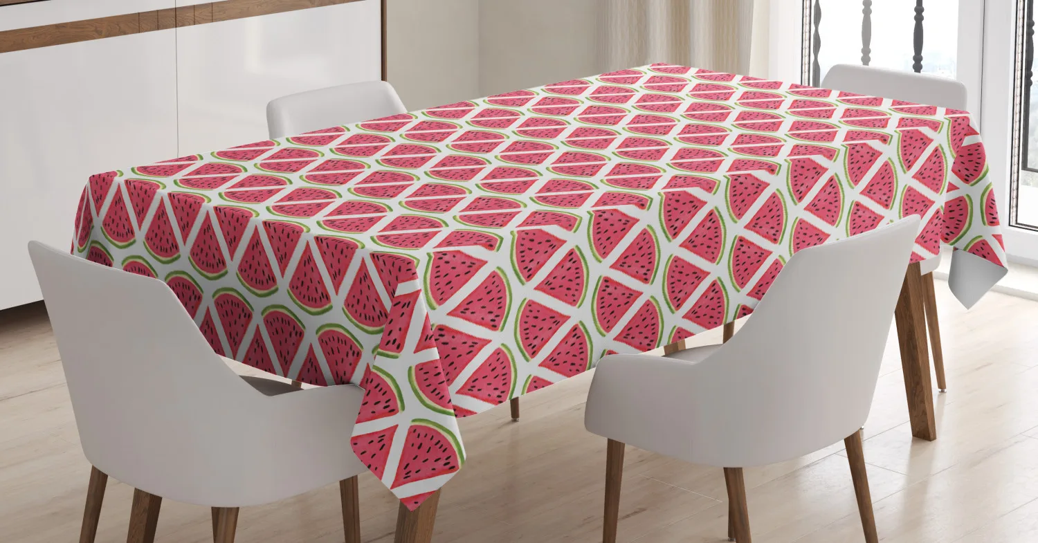 Watermelon-Tablecloth-Exotic-Fruit-Triangle-Slices-Motif-Printed-Fabric ...