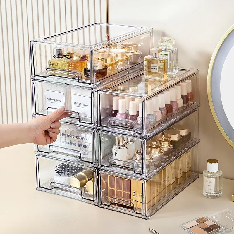 Desktop-Box-Sundries-Cosmetic-Transparent-Plastic-Drawer-Style-Storage ...