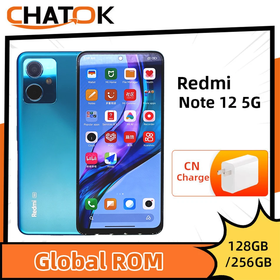 Xiaomi-Redmi Note 12 Processador, Rom Global, 5G, 128GB, 256GB, 120Hz ...