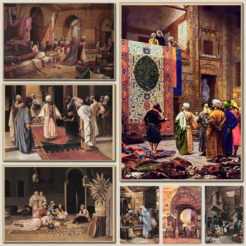 Gerome Artwork Arab Carpet Merchant Classical Arabs Living Landscape ...