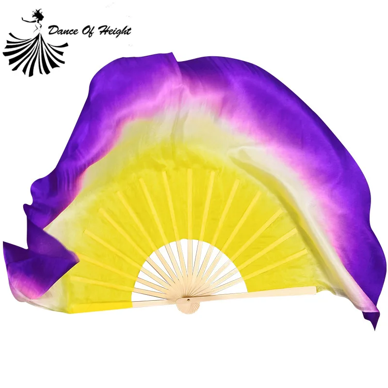 Real Silk Fan Veils 2 Layers Bamboo Folding Fan Double-sided Flowy ...