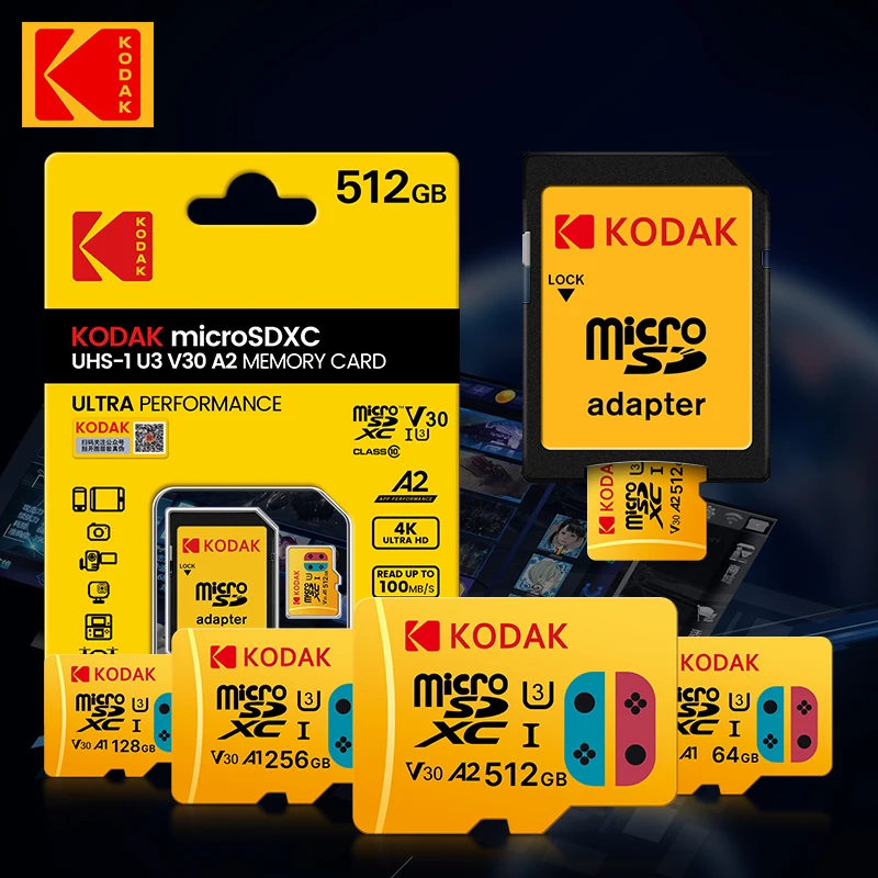 Original KODAK Memory Card 128GB U3 4K Micro SD Card 256GB SDHC UHS-I ...