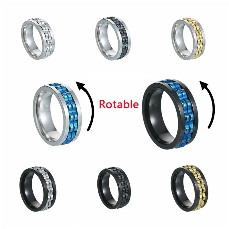 Fashion Punk Style Gear Rotating Anxiety Fidget Ring Titanium Steel ...