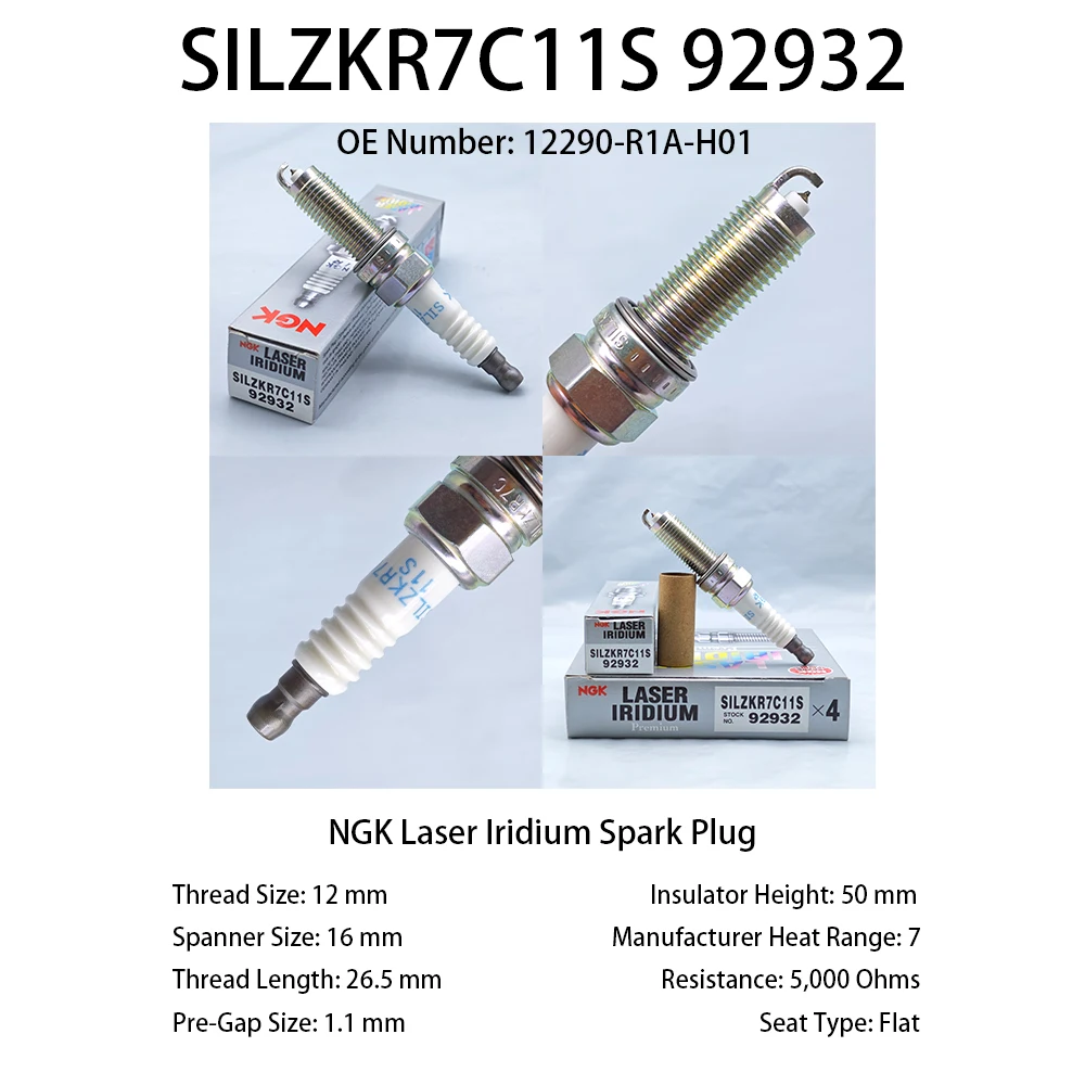 4pcs Original NGK Laser Iridium Spark Plug SILZKR7C11S 92932 Suitable ...
