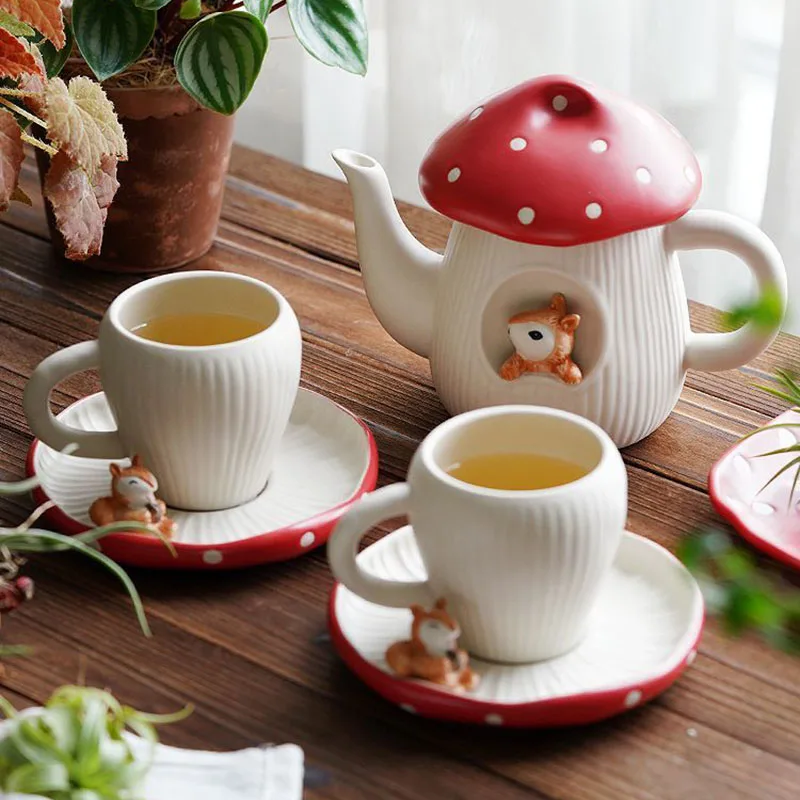 Red-Mushroom-Coffee-Cup-Saucer-Exquisite-Ceramic-Afternoon-Tea-Set ...