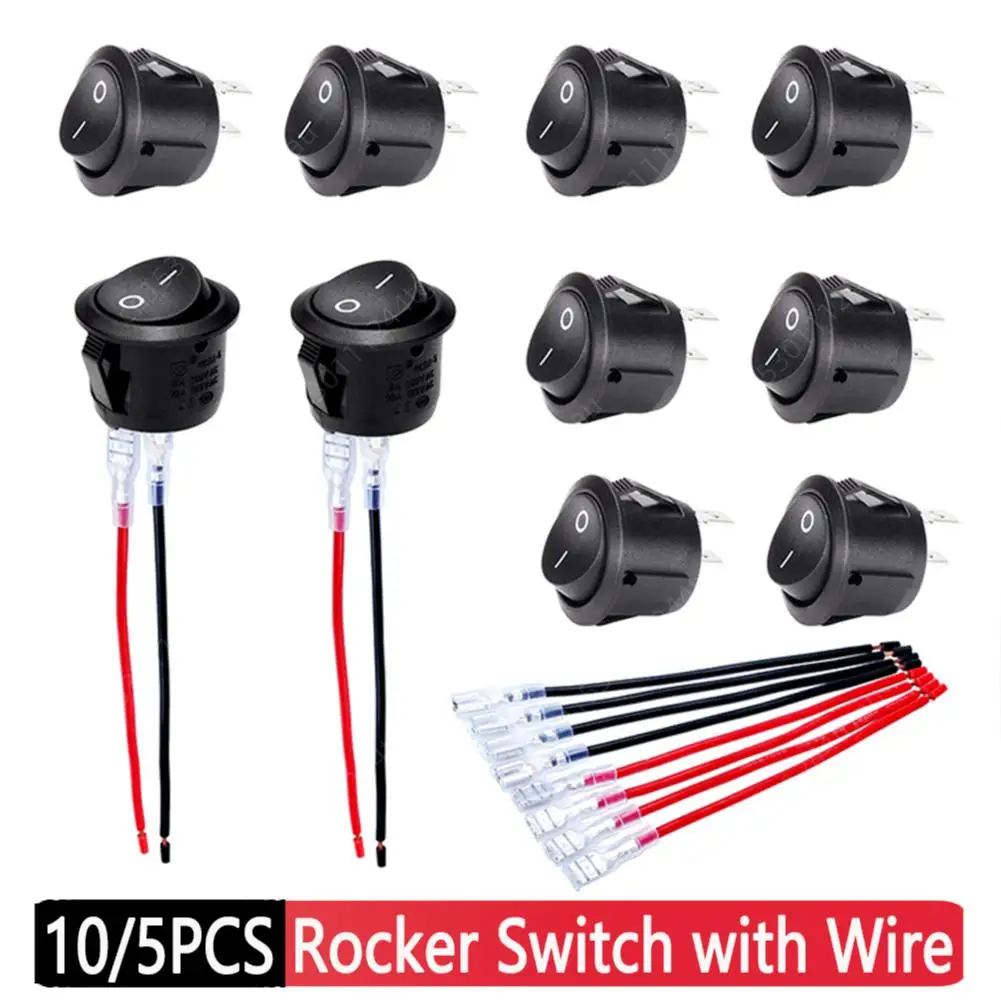 5/10pcs YJ-SW019 Rocker Switch with Cable Group Round DC12V-24V ON/OFF ...