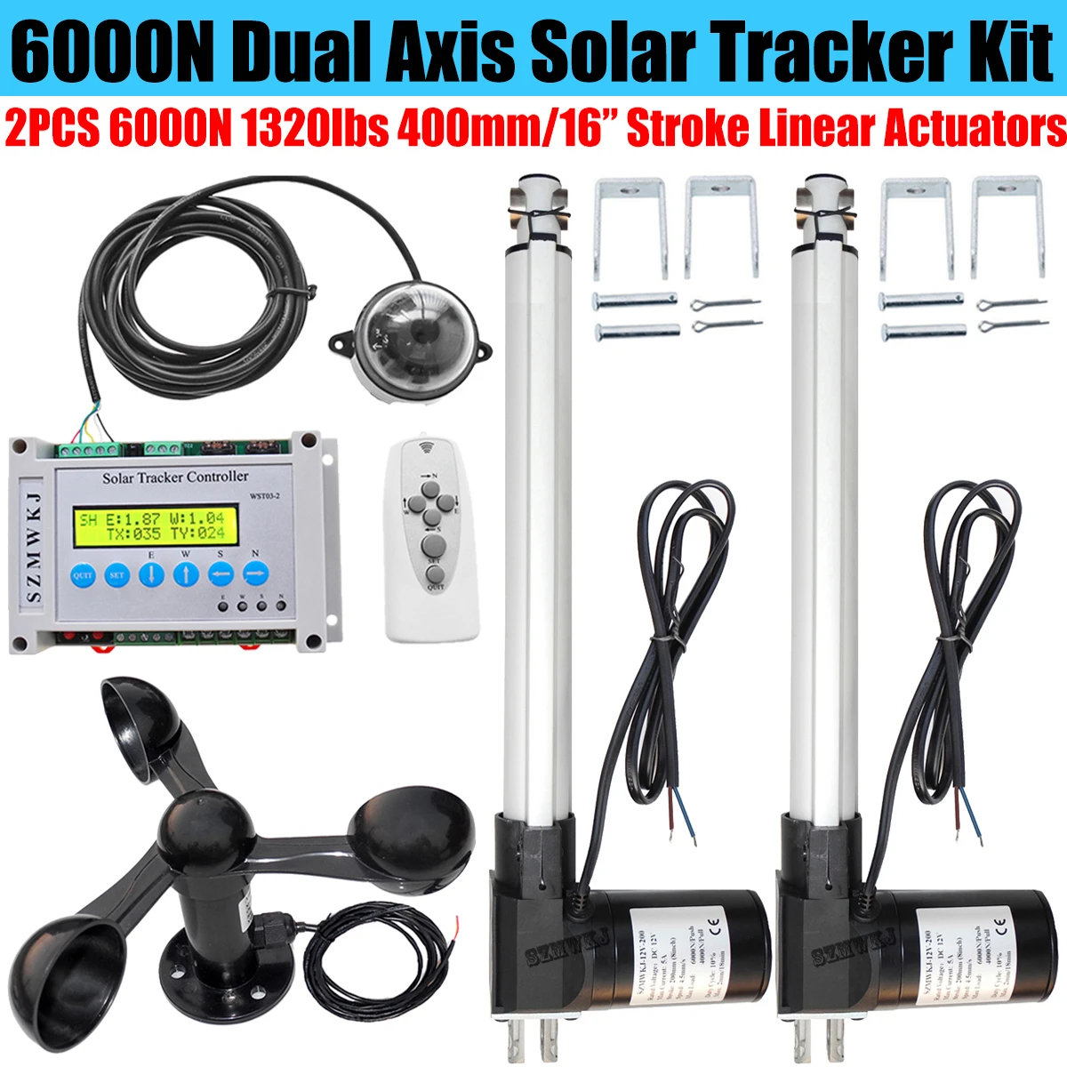 DC12V-Solar-Panel-Tracking-6000N-16-Linear-Actuator-LCD-Tracker-Controller-Anemometer-DIY-Dual ...