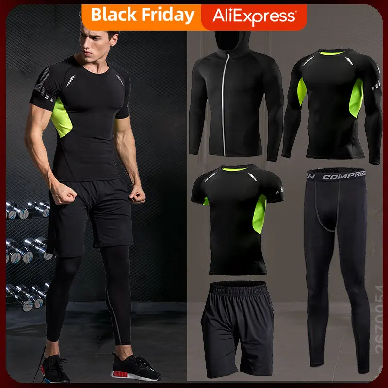 Men Sportswear Compression Sport Suits Quick Dry Running Sets Clothes ...