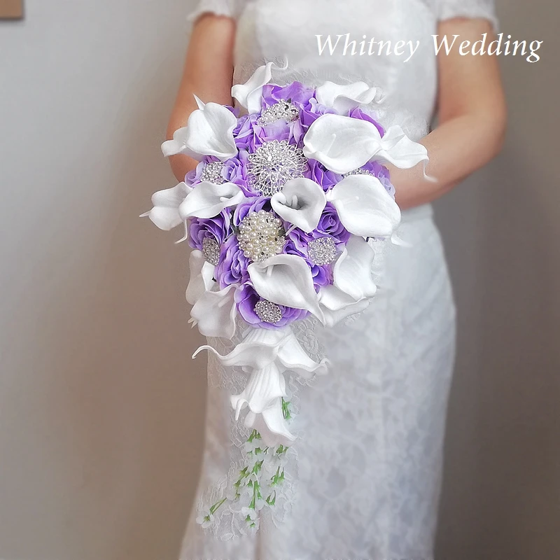 White Rose Bouquet With Purple Crystals