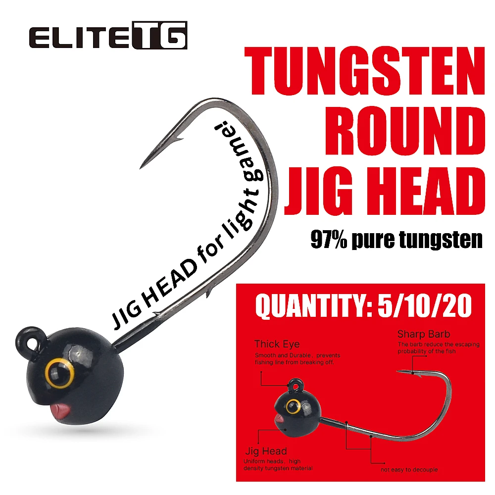 Elite-TG-Tungsten-Light-Round-Jig-Head-1g-3g-Slow-Jigging-Soft-Grub ...
