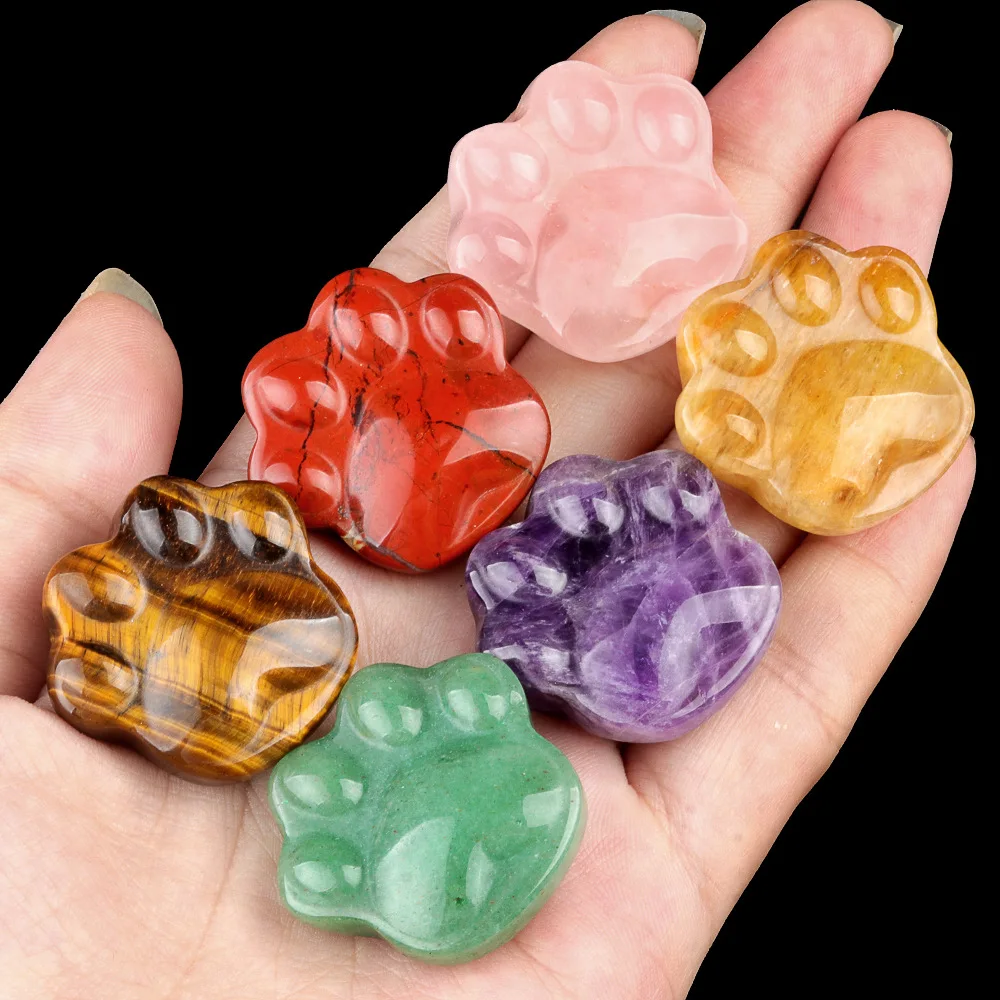 30mm Natural Stone Carved Cat Paw Shape Cute Handcarved Craft Ornament ...