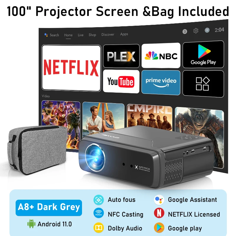 4K HDR LED Smart Projector Full HD 1080P 5G WiFi Android 11 TV Portable ...