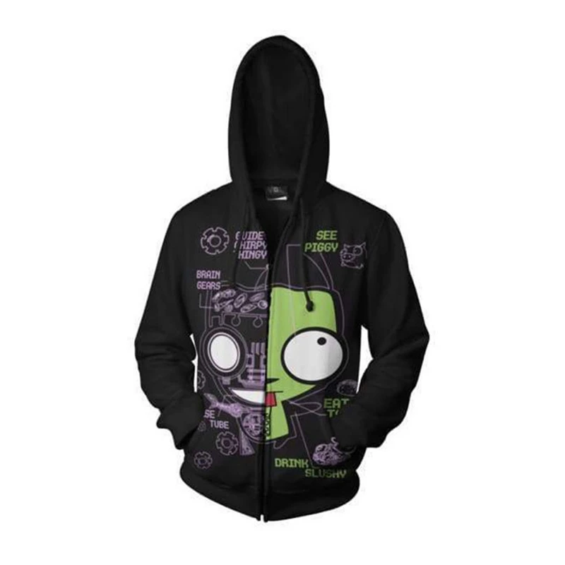 Anime Invader Zim Hoodie Robot Gir Cosplay Costume Casual Zipper ...