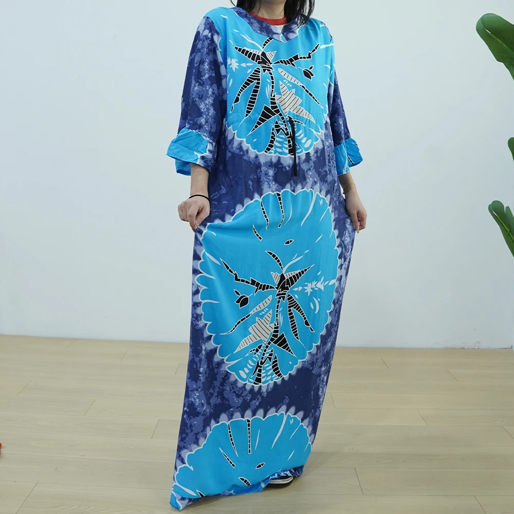 Long Sleeve African Abaya Dashiki Cotton Caftan Lady Summer Maxi Casual ...