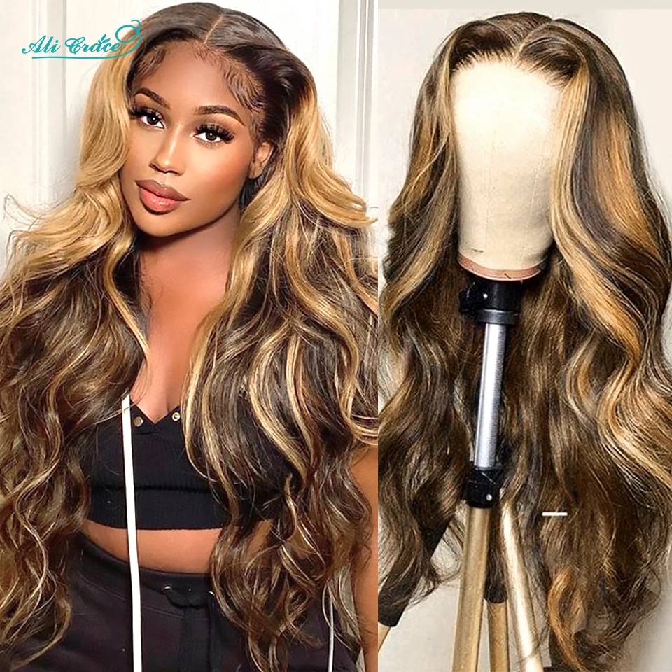 Ali Grace Body Wave Lace Front Human Hair Wigs Highlight Brown Body ...