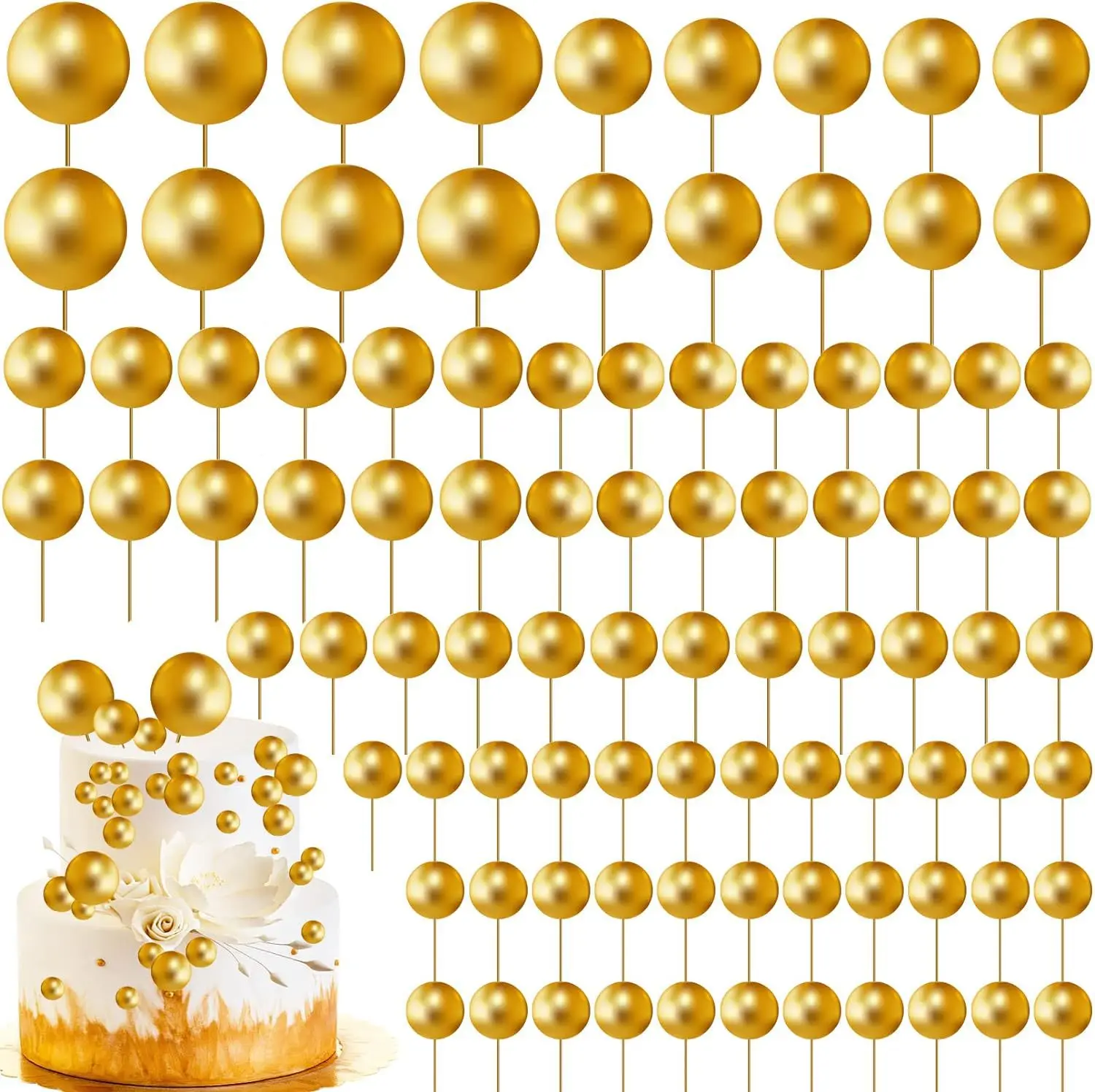 108pcs Gold Cake Balls Decorations Mini Balloons Cake Gold Foam Ball ...