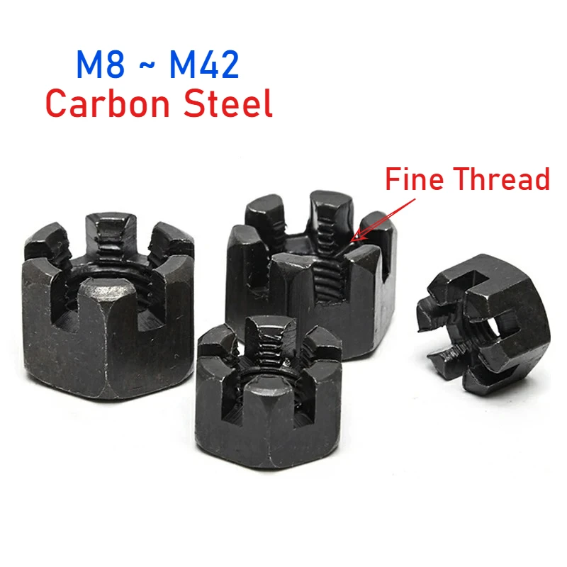 M8~M42 GB58 Fine Thread Black Carbon Steel Slotted Round Lock Hexagon ...